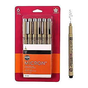 Sakura Pigma 50033 Micron Blister Card Ink Pen Set, Black, 003 Black 6CT