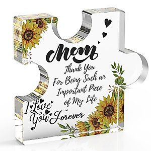 JANARARY Mother Birthday Gifts for Mom from Daughter, Sunflower Acrylic Desk Decoration for Birthday, Thanksgiving, Retirement