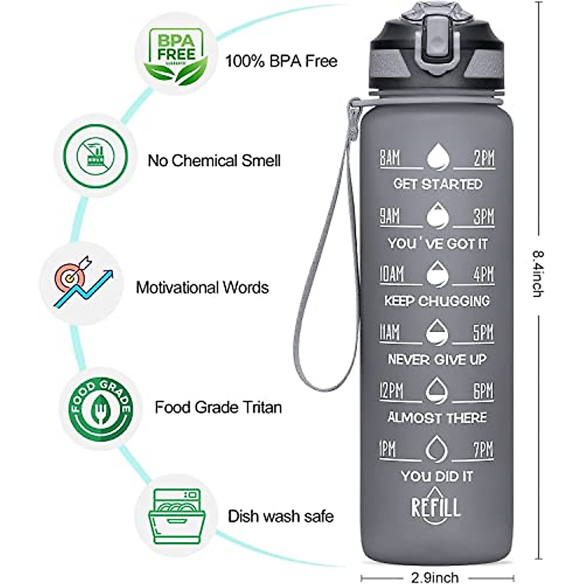 ELYPHINE 32OZ Water Bottles with Removable Straw & Time Marker, Motivational Water Bottle with BPA Free Tritan Material, Leakproof Water Jug for Fitness Sports (Forever Lost 24oz)