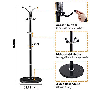 ZOZOE Metal Coat Rack Stand, Modern Coat Rack Freestanding with Natural Marble Base, 360° Rotary Design Coat Racks with 14 Hooks, Coat Tree for Bags, Hats, Entryway, Office