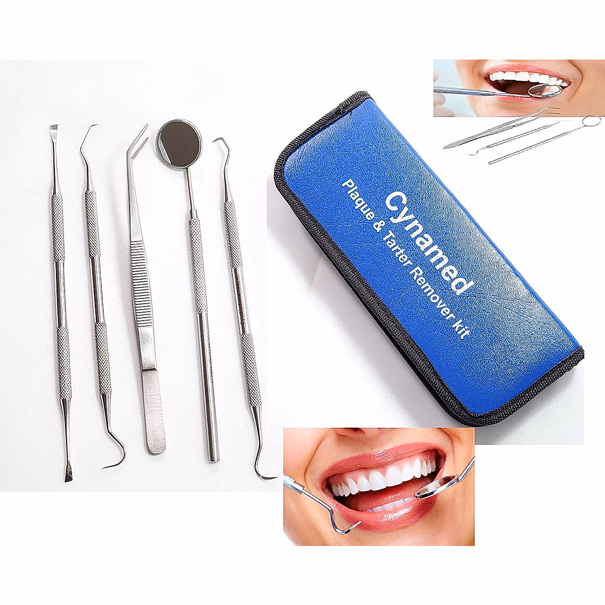 Dental Hygiene set of 5-Stainless Steel Tarter Scraper/Scaling Remover, Dental Toothpick, Mouth Mirror Scaler Tweezer For Calculus &Tartar Removal-Dentists Set is Ideal for Personal Use & Pet Friendly