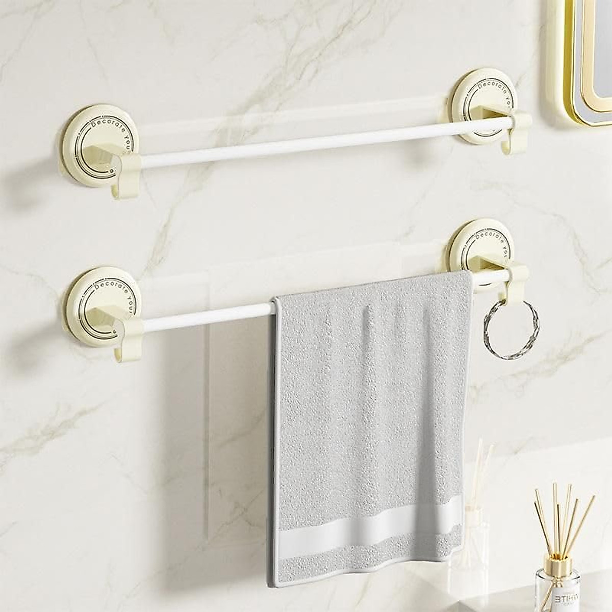 Nordic Towel Rack Bathroom Multi-Functional Wall-Mounted Bath Towel rack北欧毛巾架浴室多功能壁挂浴巾架免打孔无痕毛巾杆卫生间置物架 Kitchen Accessories/1186
