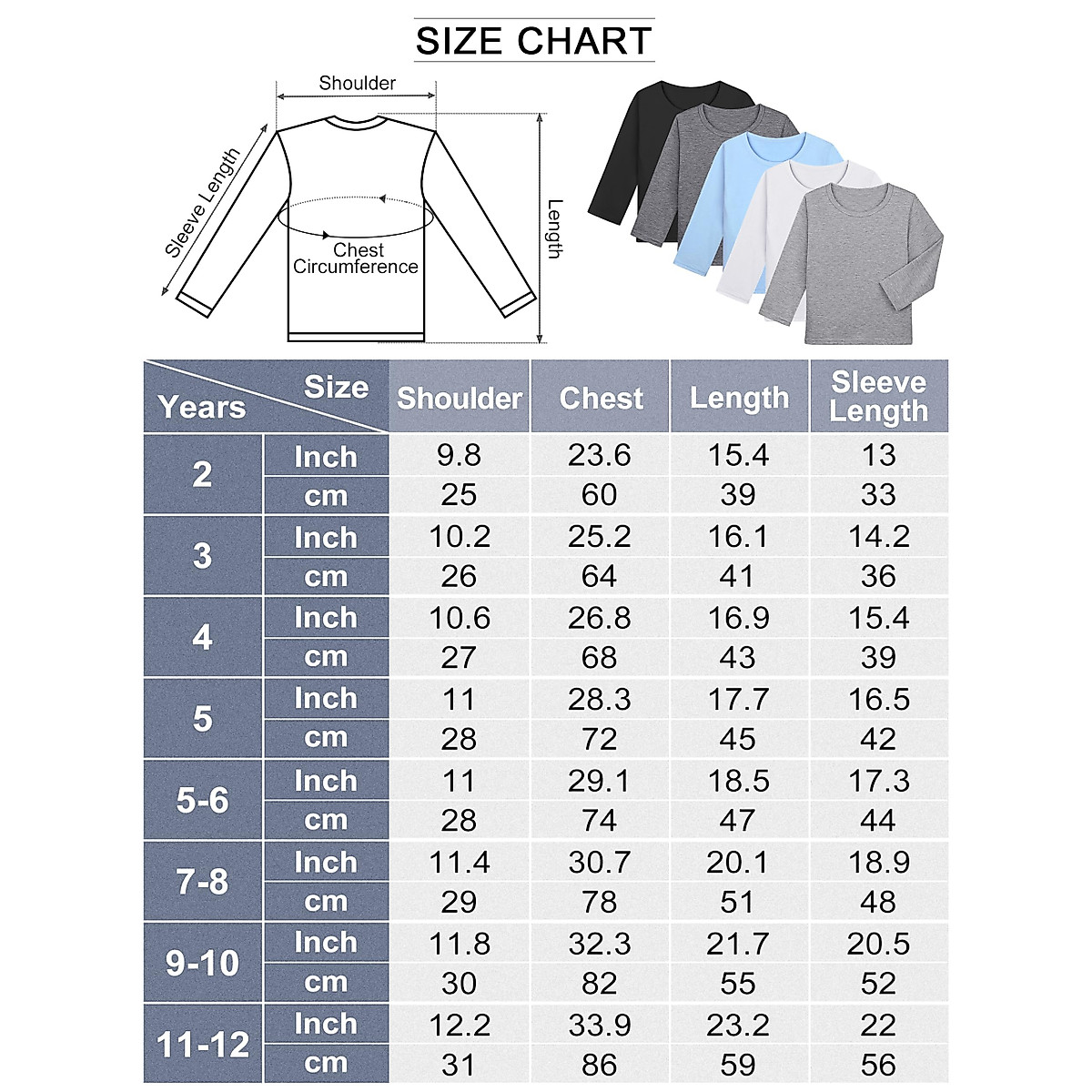 Cooraby 5 Pack Toddler Kids Long Sleeve T-Shirt Crewneck Tees Soft T-Shirt for Boys