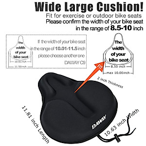 Comfortable Exercise Bike Seat Cover - DAWAY C6 Large Wide Foam & Gel Padded Bicycle Saddle Cushion for Women Men Everyone, Fits for Peloton, Stationary, Cruiser Bikes, Indoor Cycling, Soft