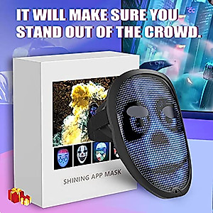 MEGOO Led Mask with Bluetooth Programmable,Ultra-light-thin Led Digital Light Up Face Mask for Halloween Rave Masquerade