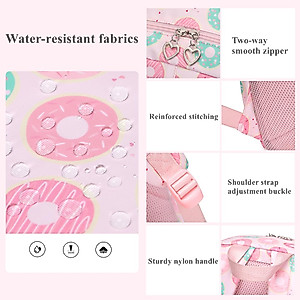Armbq 3Pcs Donut Print Kids Backpack Set Girls Bookbag for Elementary Middle with Lunch Box Kindergarten Casual School Bags