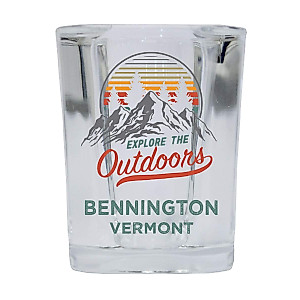 R and R Imports Bennington Vermont Explore the Outdoors Souvenir 2 Ounce Square Base Liquor Shot Glass