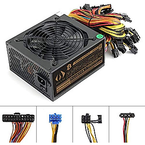HVVH 20+4 Pin Silent Noise Reduction Miner/PC GPU ATX 1600W Power Supply 87 Plus Gold Designed for US Voltage 110V 1600w Mining ETH PSU Max Support 8 Graphics with 1.5m US Plug Adapter Cable