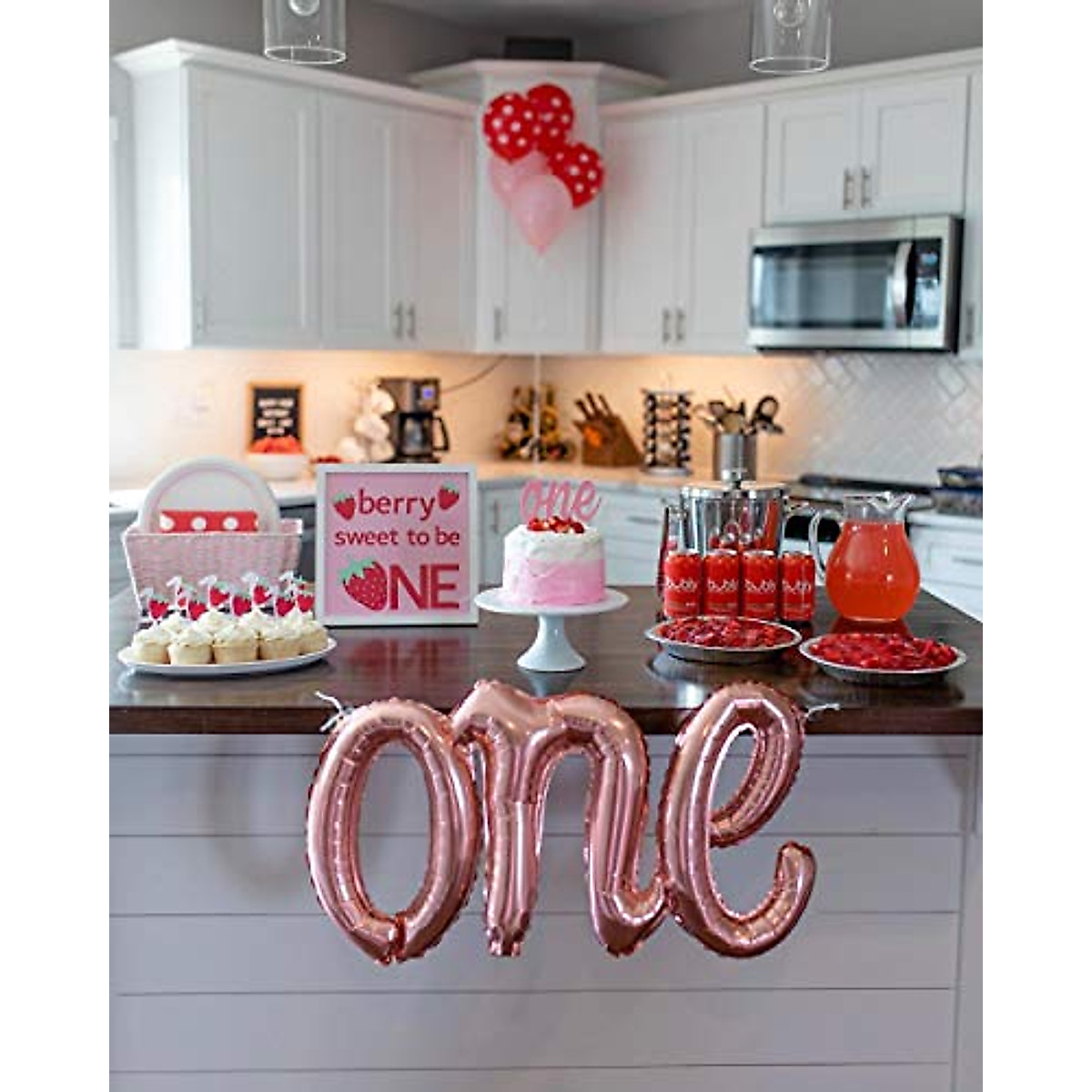 One Balloon Banner 40" First Birthday Balloons Hand Writing Style Foil Letter Baby Balloon Anniversary Celebration Decorations,Rose Gold