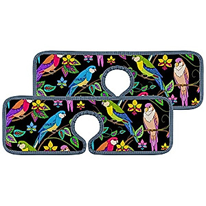 Kitchen Faucet Mats 2 Pieces Multicolor Jungle Parrots Absorbent Faucet Sink Splash Guard Bathroom Counter and RV,Faucet Counter Sink Water Stains Preventer