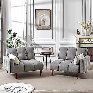 3 in 1 Convertible Linen Upholstered Tufted Futon Sofabed ,81-inch Modern Oversized Functional Loveseat Sofa Convertible Sleeper Couch Bed with Split Backrest ,2 Pillows and Wood Legs for Living Room