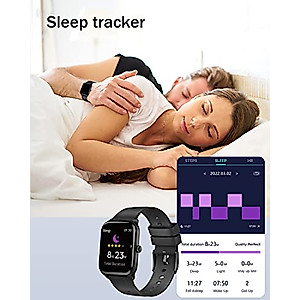 Smart Watch Compatible with iPhone Android Phones 2022, 1.7 inch Watches for Men Women IP68 Waterproof Fitness Tracker with Blood Oxygen/Heart Rate Monitor Sleep Steps Tracker DIY Watch Faces Black