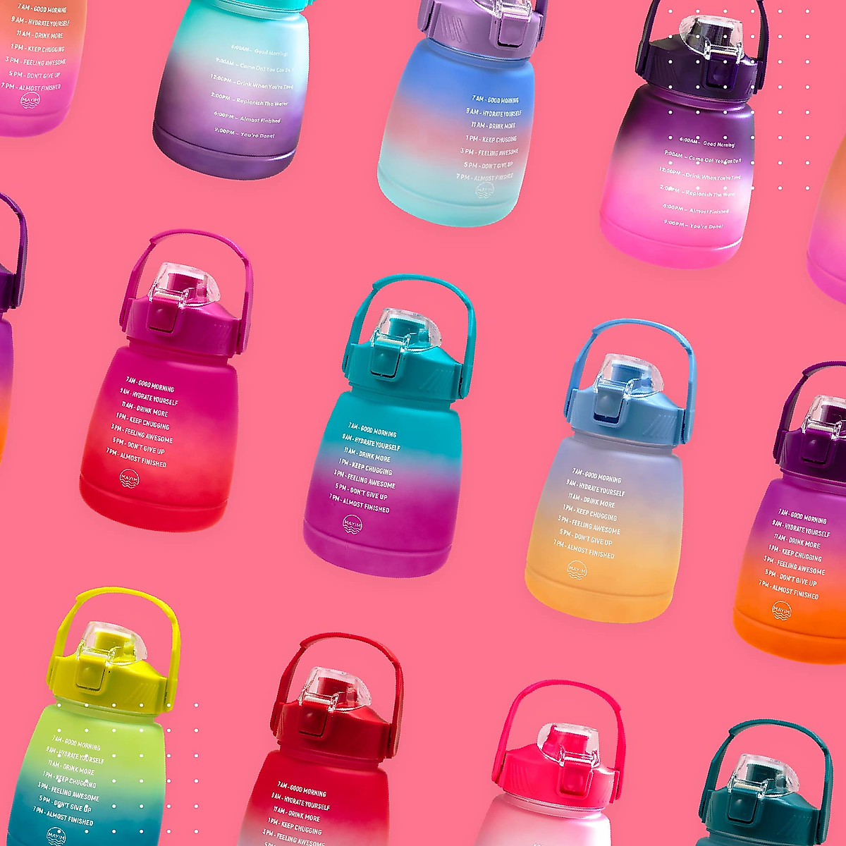 Mayim 32 oz. The Lantern Short Motivational Water Bottle with Removable Straw & Handle, BPA Free Leakproof Fitness Sports Water Jug with Time Marker Reminder, Ombre Two-Tone (Purple to Pink)