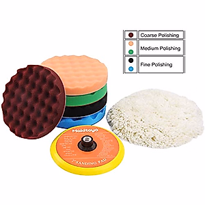 Makitoyo 7PCS 7 Inch Buffing Polishing Pads Kit,5pcs Polishing Sponge,1 pc Wool Pad,Waxing Buffing Pad Kit for Car