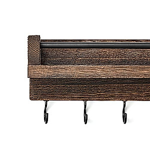 Mkono Key Holder for Wall, 9.5" x 3.5" x 2.5" Small Rustic Wood Floating Shelf with 6 Hooks Decorative Display Key Hanger for Living Room, Entryway, Bedroom, Bathroom,Office, Home Decor