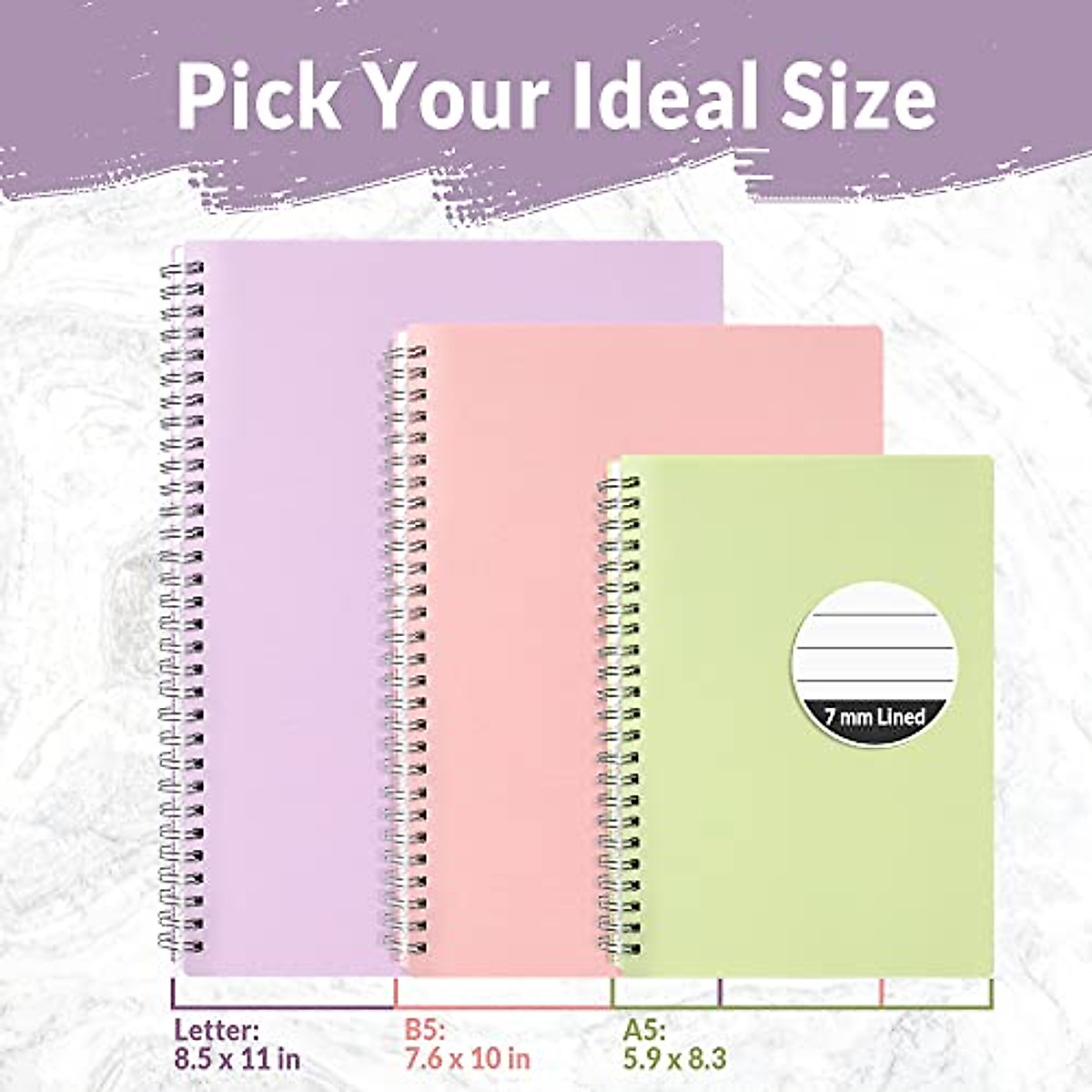 Annecy 3 Pack Lined Spiral Notebooks - A5 Lined Journals with 120gsm Thick College Ruled Paper 80 Sheets/160 Pages 5.9 x 8.3 inches - Journals for Writing/Drawing/Study and Notes