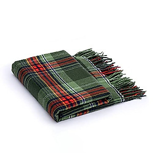 LALIFIT Soft Fluffy Green Red Plaid Fringe Blanket, Lightweight Throw with Tassels for Home Decor, 50" x 60"