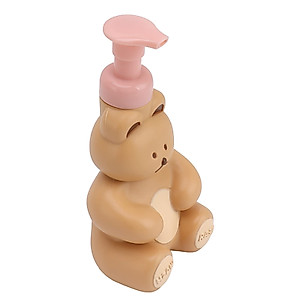 Empty Liquid Hand Dispenser Bottle Cartoon Bear Shape Shower Container Pump Bottle for Hand Washing (Large Milk Tea Color)