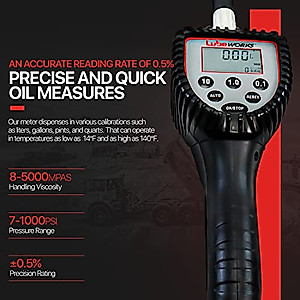 Lubeworks Oil Control Valve Meter Nozzle Preset Digital 10 Gpm / 35 Lpm Heavy Duty Air Operated Pneumatic 1/2" Inch Npt Inlet Pressure Range 7-1000 Psi / 0.5-70 Bar Flexible Spout