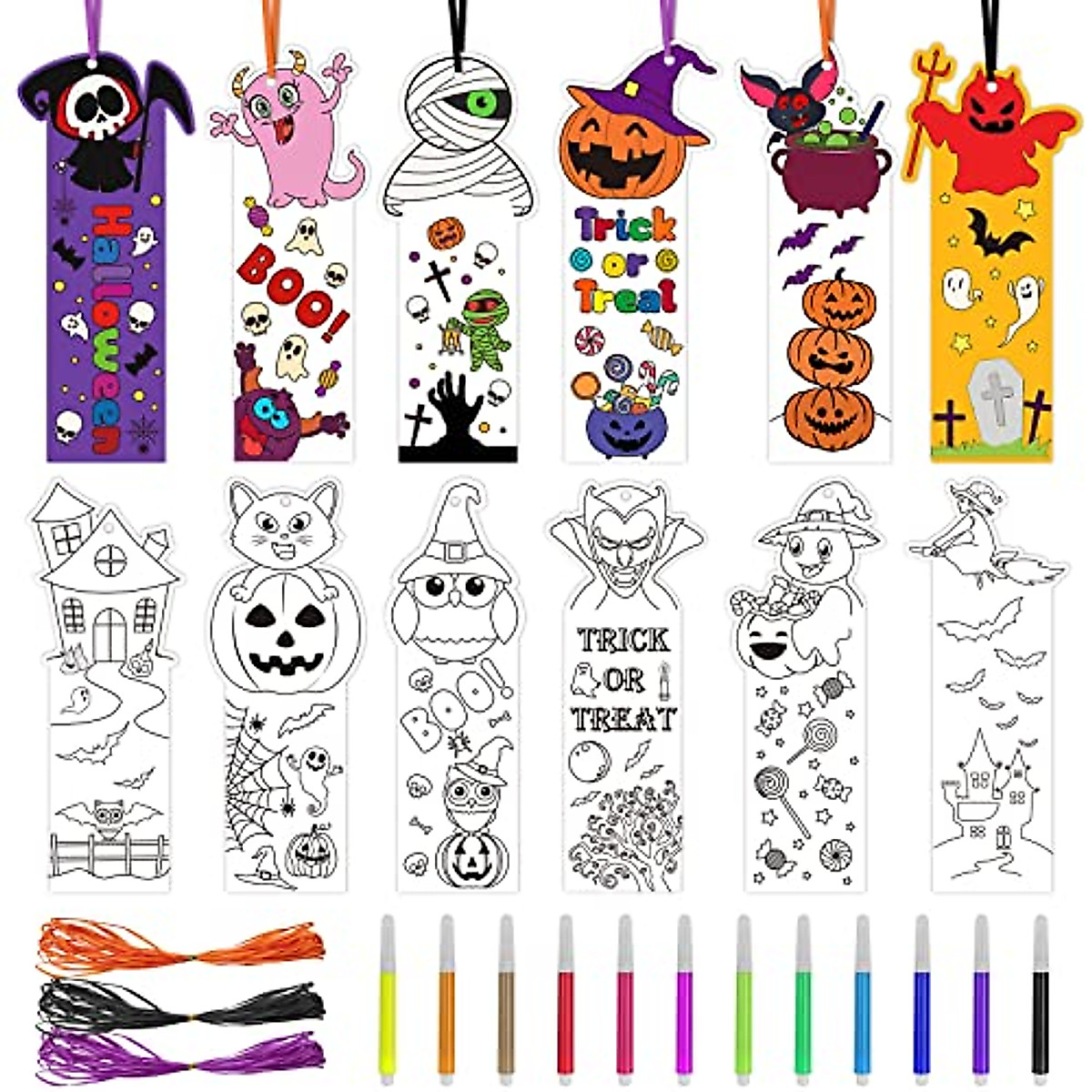 120PCS Halloween DIY Bookmarks Set for Kids | Fun Classroom & Party Favors