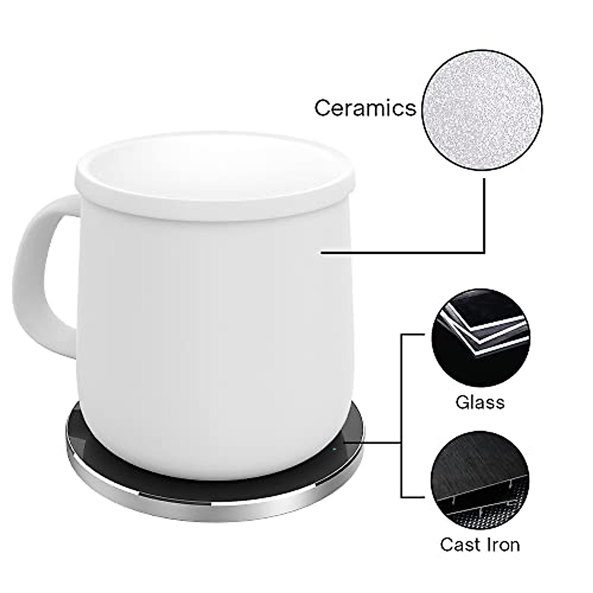 APEKX Auto On/Off Gravity-Induction Coffee Mug with Intelligent Temperature Control 113°F/45°C Cup Warmer Self-Heating with Wireless Charging Function Gifts for Home Office (Mug Included) White