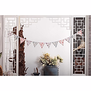 LOVENJOY Floral Fabric Bunting Banner Shabby Chic Tea Party Garland