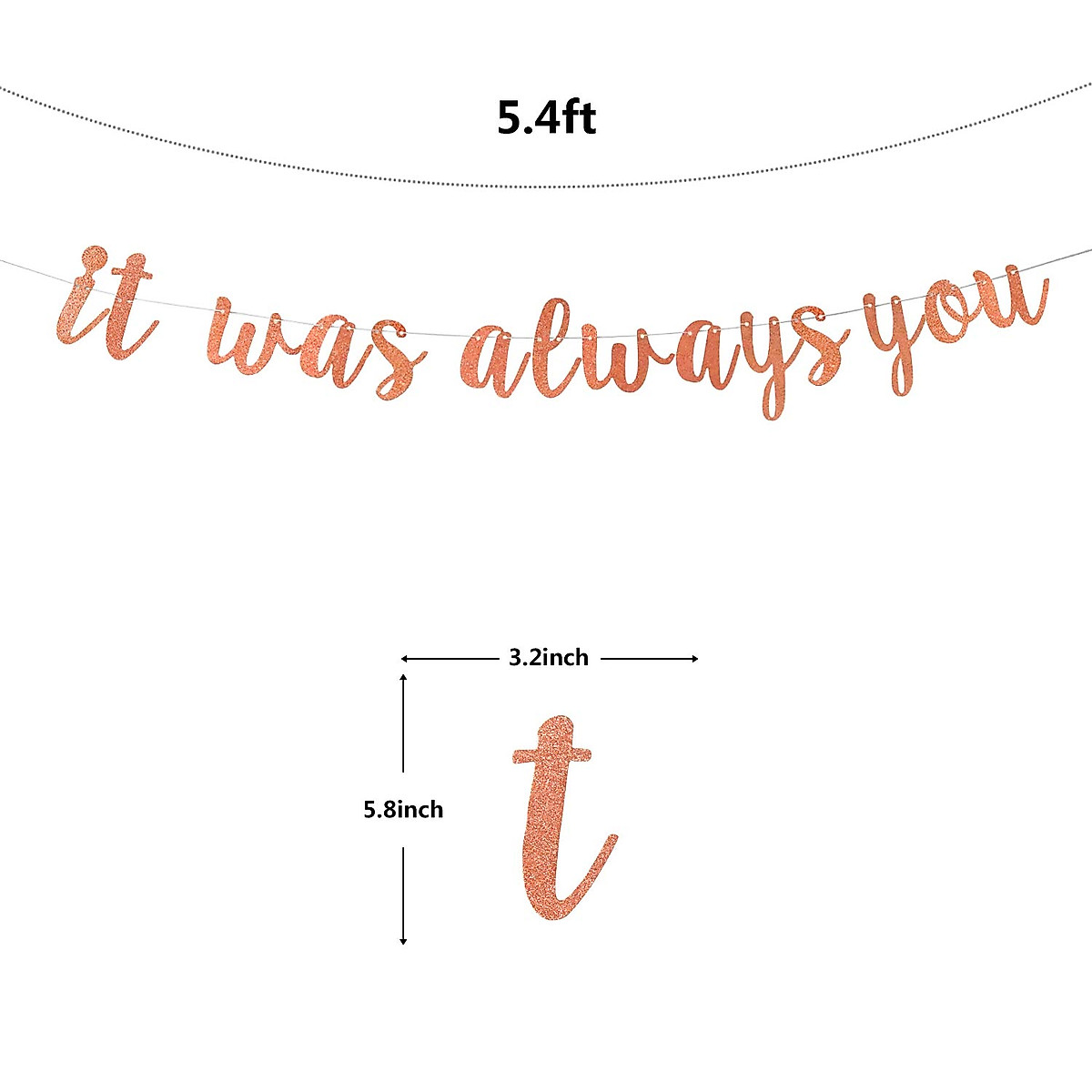 Rose Gold Glitter It Was Always You Banner - Bridal Shower, Bachelorette, Wedding, Engagement, Anniversary Party Decorations