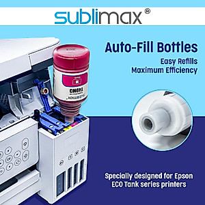 Sublimax Compatible with Epson Sublimation Inks Refill for EcoTank Supertank Printer (4x100ml) Bundle with 4 Tapes Cyan-Yellow-Magenta-Black