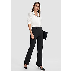 Rammus 28"/30"/32"/34" Women's Yoga Dress Pants Stretch Work Business Casual Slacks for Women Bootcut Office Trousers with 4 Pockets Black