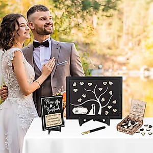 JUSGODA Wedding Guest Book, Guest Book Wedding Reception, Guest Book Frame with Stand, 70PCS Wooden Hearts, Wooden Box for Wedding, Bridal Shower, Anniversary, Indoor and Outdoor Ceremony