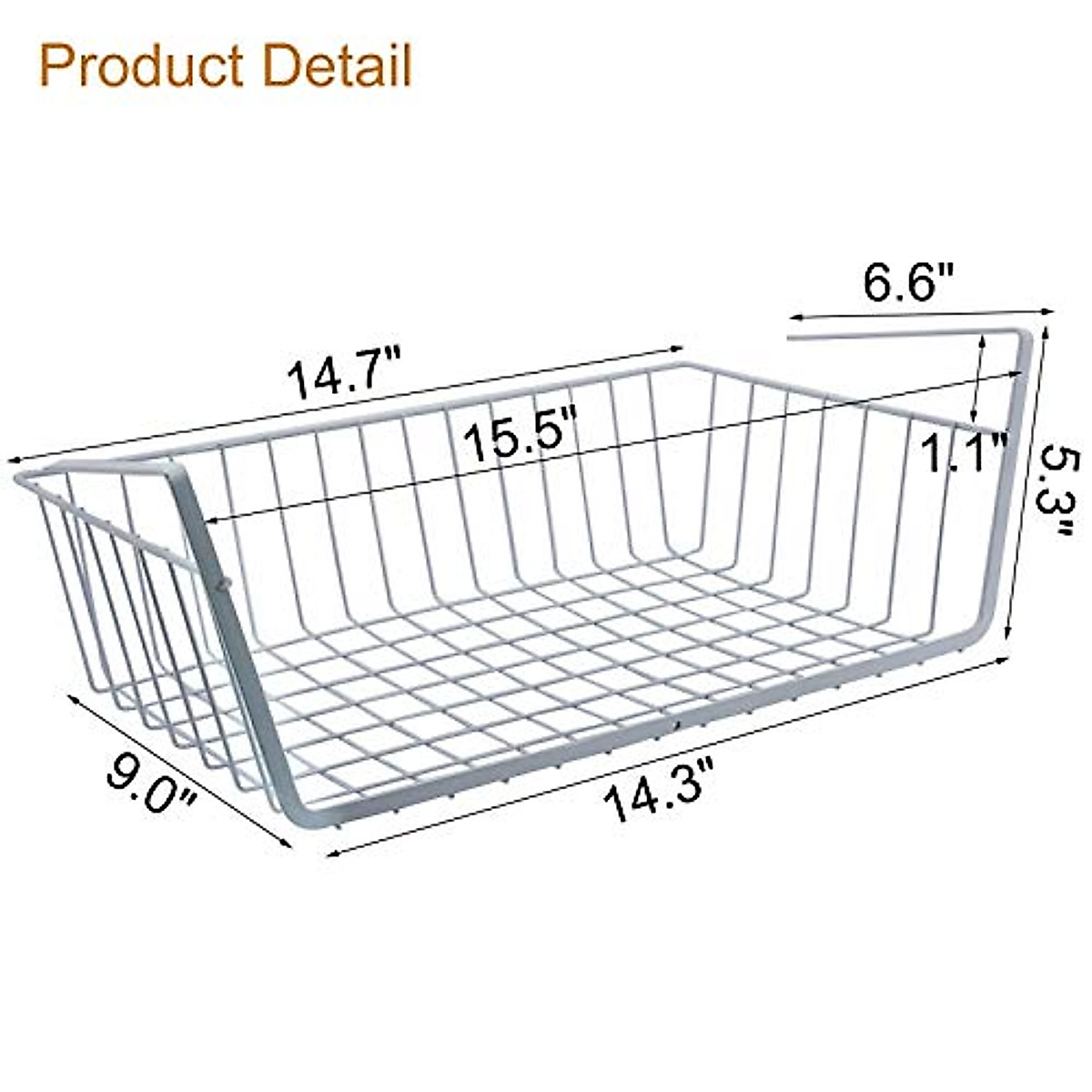 HOMOKUS Under Shelf Baskets for Storage, Carbon Steel Basket Under Cabinet Shelf, Welding Joints, Baking Finish, Easy to Install without Holes, 6 Pcs, White