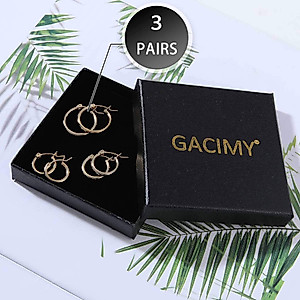Gacimy Small Gold Hoop Earrings for Women, 14K Gold Plated Hoops with 925 Sterling Silver Post, Yellow Gold 14 16 20mm Small Hoop Earrings for Women