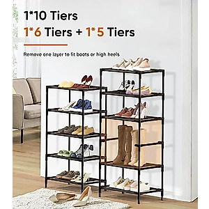 kefron Narrow Shoe Rack Organizer with Oxford Dustproof Cover, 0.13㎡ 10 Tiers 20-22 Pairs Tall Shoe Storage Rack for Closet Enteryway Vertical Shoe Organizer Shell