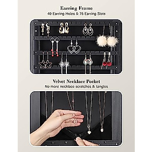 Nicetree Jewelry Cabinet with Full-Length Mirror, Standing Lockable Jewelry Armoire Mirror Organizer, 3 Angel Adjustable, Black