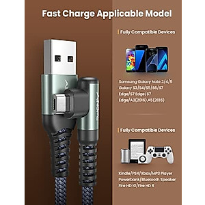 AINOPE [2 Pack] Micro USB Cable 6.6FT, Micro USB Charging Cable Right Angle, Durable Nylon Braided USB to Micro USB Cable Compatible with Samsung Galaxy S6,J7 Edge Note 5,fire Tablet,Kindle