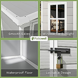 Patiowell 5x4 FT Outdoor Storage Shed, Resin Storage Shed with Floor & Window & Lockable Door for Patio Furniture, Garden Tools and Bicycle, White & Grey