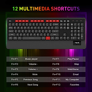 havit Wired LED Keyboard, Rainbow Backlit Computer Keyboard Ergonomic LED Gaming Keyboards Wrist Rest 104 Keys for Office PC Desktop Laptop Game Black