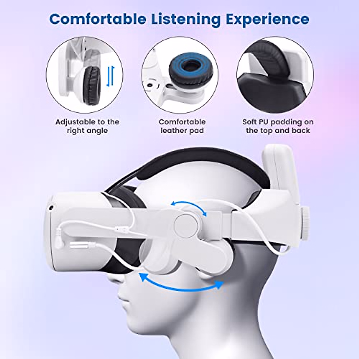 Lampelc Head Strap with 8000mah Battery Pack and Headphone for Oculus/Meta Quest 2, Comfort Audio Elite Strap VR Headstrap Replacement Accessories for Enhanced Sound Effects, Playtime