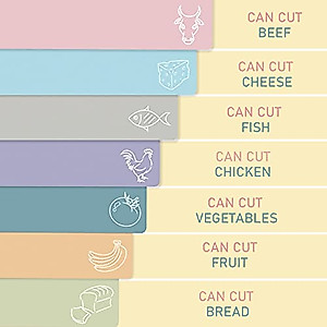 7 Pieces Plastic Flexible Cutting Boards for Kitchen, Non Slip Cutting Mats with Food Icons, Easy-Grip Handles, BPA- Free, 15"x12"