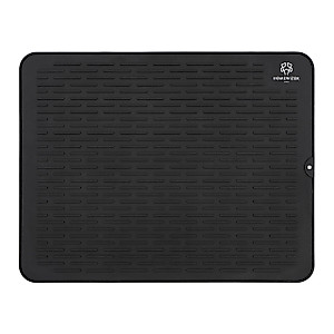 Homewizer Extra Large, 23” x 18” Silicone Dish Drying Mat for Kitchen Counter, Heat Resistant, Non-Slip Design, Quick Dry, Easy Clean, Raised Edge Holds Water, BPA Free, Food Grade Silicone- Black