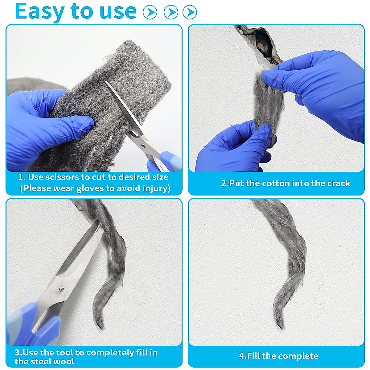 Steel Wool Roll, Flexible Stainless Steel Wool Rolls Interstice Hole Filler, Barrier Wire Mesh Hole Fill Fabric, Control Gap Filter Keep Animals Away from Holes for House Garage