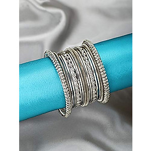 Aheli Oxidized Bohemian Bangles Set Indian Traditional Antique Multiple Textured Bracelet Chudha for Women Girls Ethnic Stylish Party Wedding Wear Jewelry