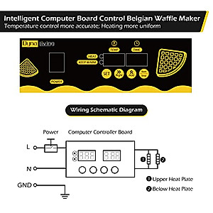 Dyna-Living Belgian Waffle Maker Commercial Intelligent Round Waffle Maker Rotating 180° Nonstick Flip Waffle Iron Machine Professional Commercial Waffle Maker for Restaurant 110V 1250W
