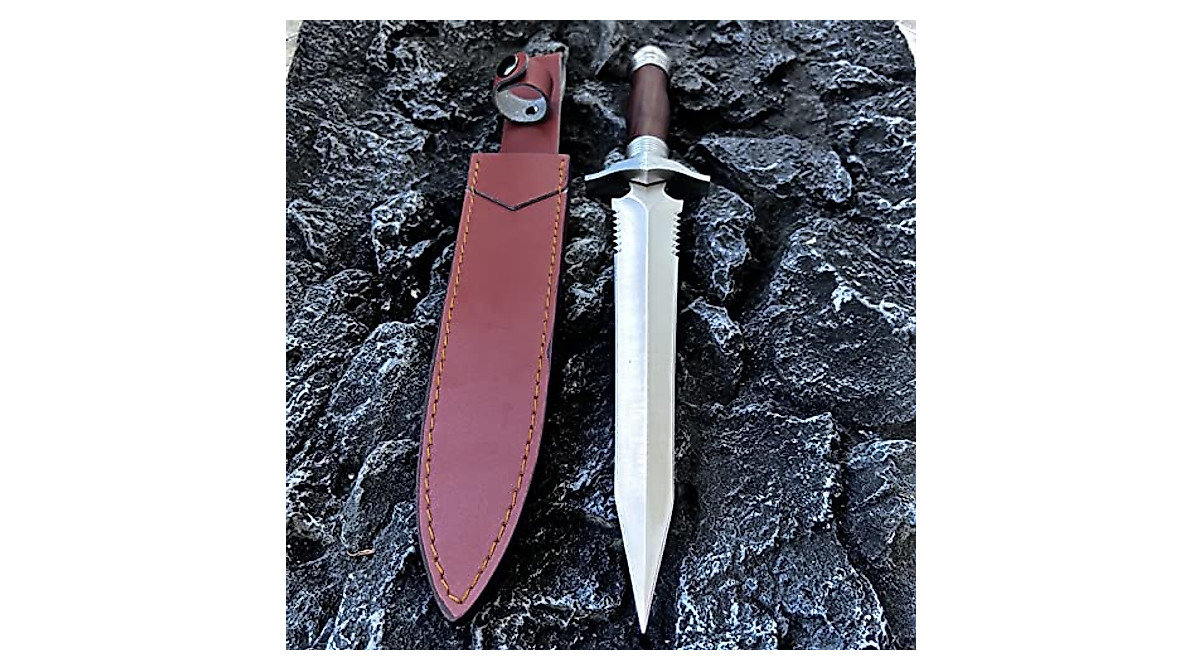 MADSABRE Fixed Blade Hunting Knife Saber with Leather Sheath, 15 Inches ...
