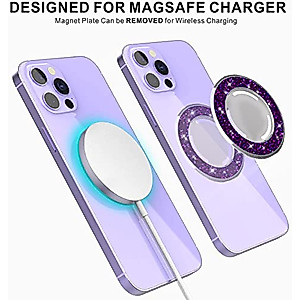 ROMSEA Glitter Compatible with Magsafe Socket Base Removable and Wireless Charging Compatible 【Base Only】 Work with Socket Grip, Ring Compatible with iPhone 14/13/12 Series,Glitter Purple.