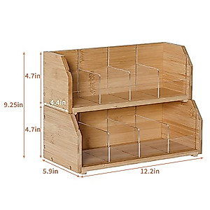 2 Tier Bamboo Tea Bag Organizer, Tea Holder for Tea Bags Organizer Wood Tea Bags Storage Box with Divider Stackable Vertical Teabag Rack Containers for Kitchen Cabinet Countertop(Patented Design)