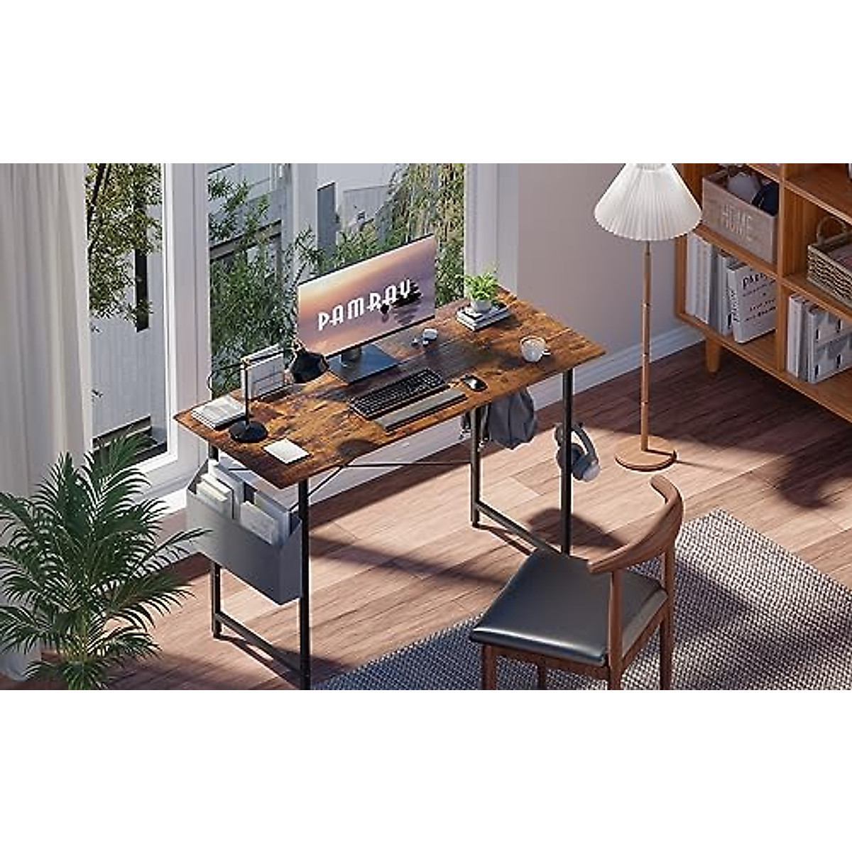 Pamray 47 Inch Computer Desk for Small Spaces with Storage Bag, Home Office Work Desk with Headphone Hook, Small Office Desk Study Writing Table