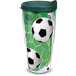 Tervis Soccer Balls - Turf Background Tumbler with Wrap and Hunter Green Lid 24oz, Clear