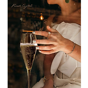 OJA Champagne Flutes Glasses Set of 4, Hand Blown Crystal Wedding Flutes Glass, Ideal for Weddings, Anniversaries, Christmas, Special Days, 10.5”, 7.5 oz, Clear