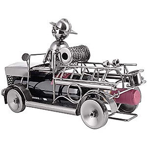 BRUBAKER Wine Bottle Holder 'Fire Engine' - Table Top Metal Sculpture - with Greeting Card